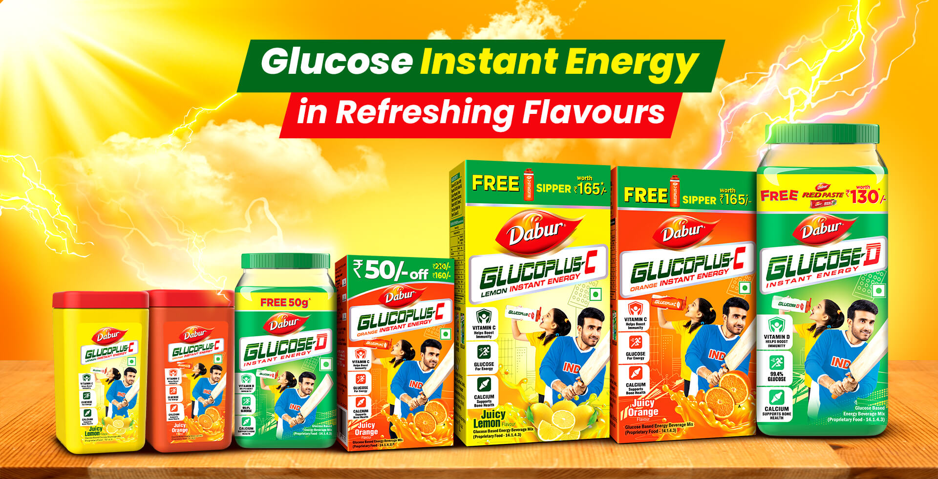 Dabur Glucose D & Glucoplus C | Instant Energy Drink for Adults & Kids